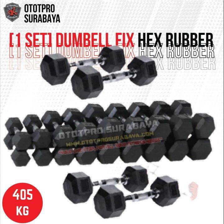 Ototpro Surabaya [1 SET] Dumbell Fix Hex Rubber 02/Dumbell/Hexagonal ...