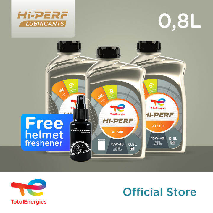 PAKET 3 Total Hi-Perf 4T 500 15W-40 Oli Motor 0.8L + Helmet Freshener ...
