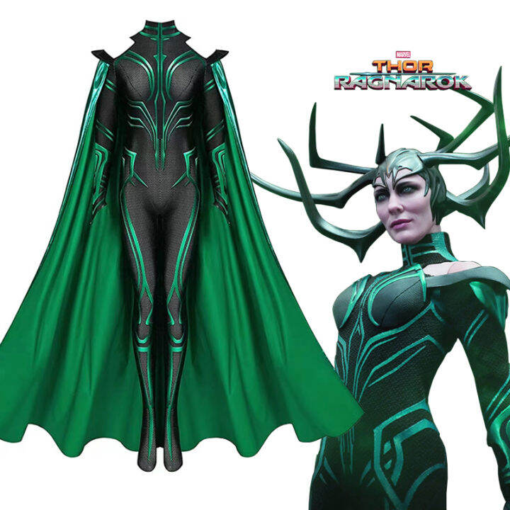 Hela Cosplay Costume 3 Ragnarok Supervillain Bodysuit Cape Halloween ...