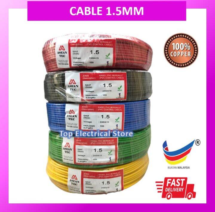 1.5MM PVC SINGLE CORE CABLE (100% COPPER) COPPER WIRE / KABEL ELEKTRIK (1 ROLL) | Lazada