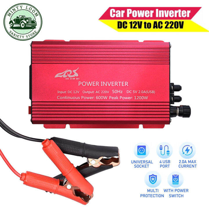 1200W Car Power Inverter DC 12V to 220V AC Car Converter 2 USB Ports ...
