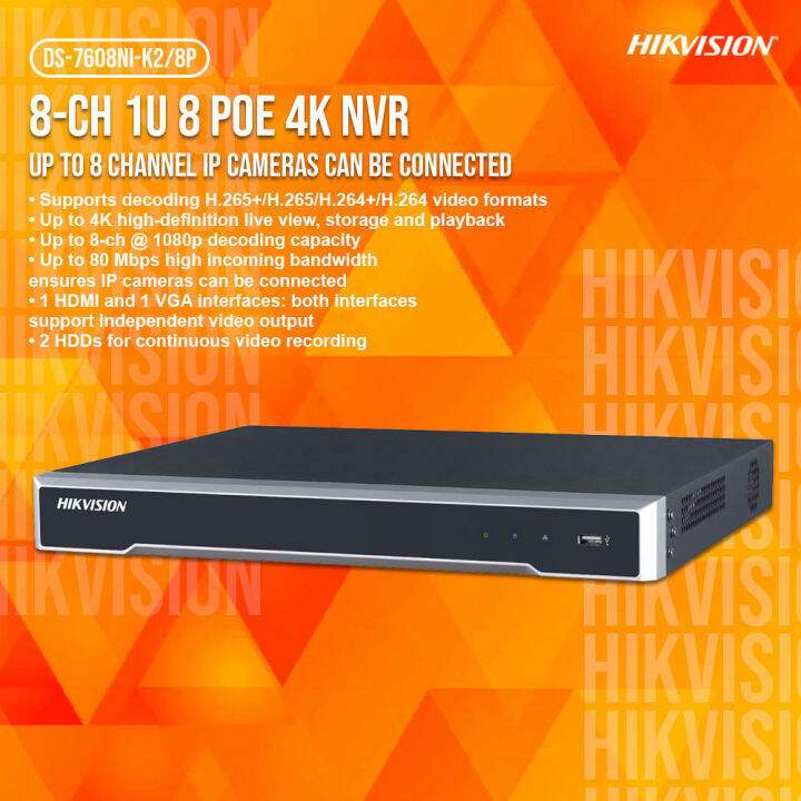 Hikvision DS-7608NI-K2/8P 8-ch 1U 8 PoE 4K NVR | Hikvision | DS-7608NI ...