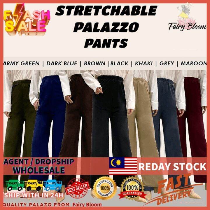 Fairy Bloom Palazo Muslimah High Waist Long Pants for Women Baggy Wide ...