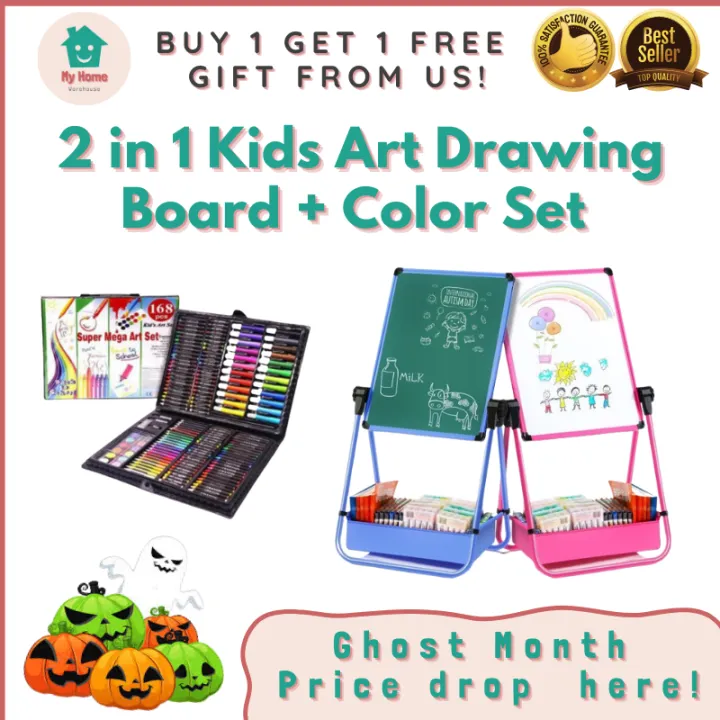 MYHOME. 2 in 1 Kids Art Drawing Board Whiteboard & Blackboard Double ...