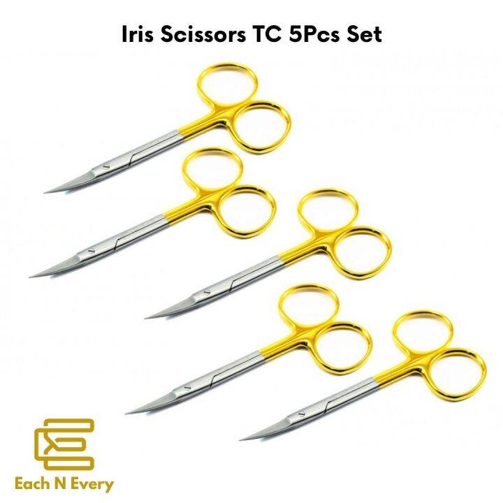 New 5Pcs Set TC Iris Scissors 4.5" Curved Surgical Dental Instruments ...