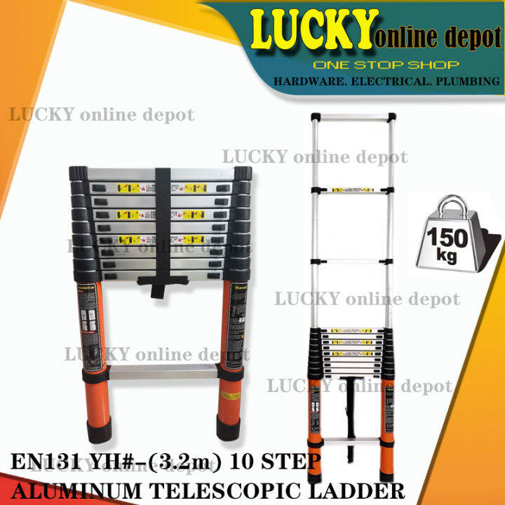EN131 ALUMINUM TELESCOPIC LADDER ( 10STEPS / 3.2M ) | Lazada PH
