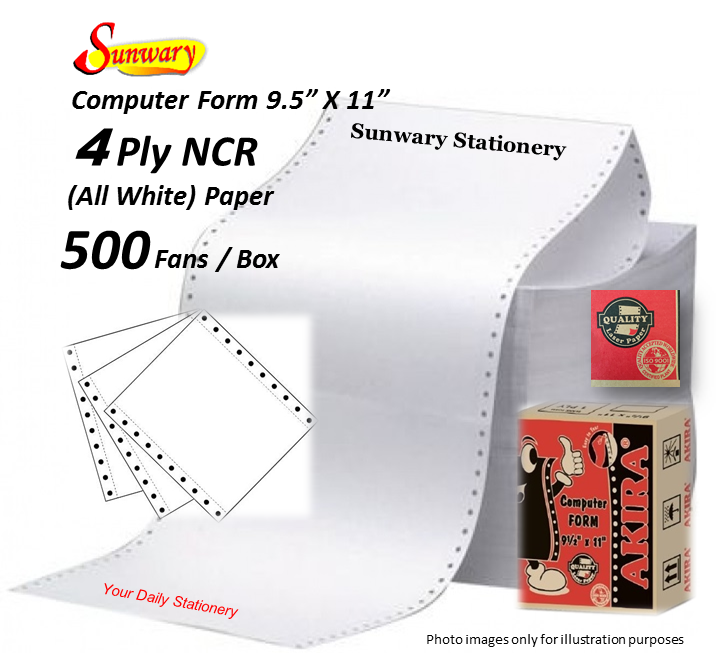 Computer Form 9.5" x 11" 4 Ply NCR Paper - All White Paper ( 500 Fans ...