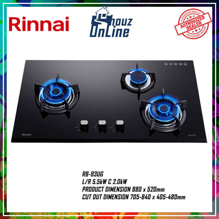 RINNAI GAS HOB RB-93UG / RB93UG / THREE BURNER GAS HOB / GAS STOVE / DAPUR GAS / COOKING STOVE ...