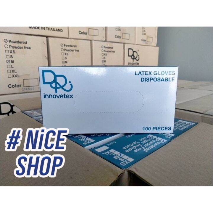 [คุณภาพสูง!!] ถุงมือยางธรรมชาติ มีแป้ง ยี่ห้อ DR INNOVATEX (1 กล่อง 100 ...
