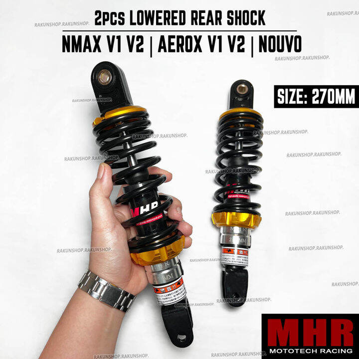 Yamaha Aerox V1 V2 Nmax V1 V2 Nouvo MHR BLACK 2 pcs Set Rear Shock 270mm Lowered Style PLug and ...