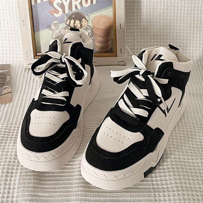 【P&J】2023 New trend aesthetic mid cut two color shoe lace sneakers for ...