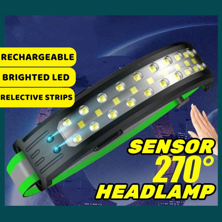 Super Bright Reflective Strip LED Sensor HeadLamp Camping Wide Beam ...