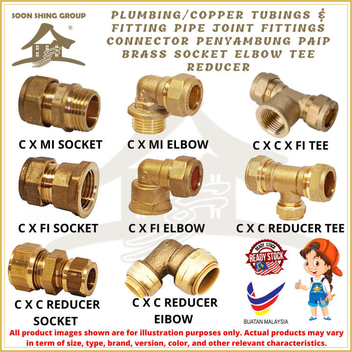 Plumbing Copper Tubings & Fitting Pipe Joint Fittings Connector Penyambung Paip BRASS SOCKET ...