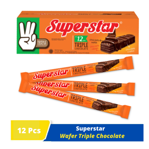 Superstar Wafer Triple Chocolate 12Pcs / 1 Box - Camilan Wafer Cokelat ...