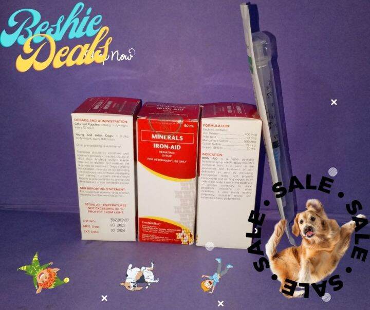 Iron- Aid Hematinic Syrup for Dogs & Cats 60ml with FREE Syringe ...