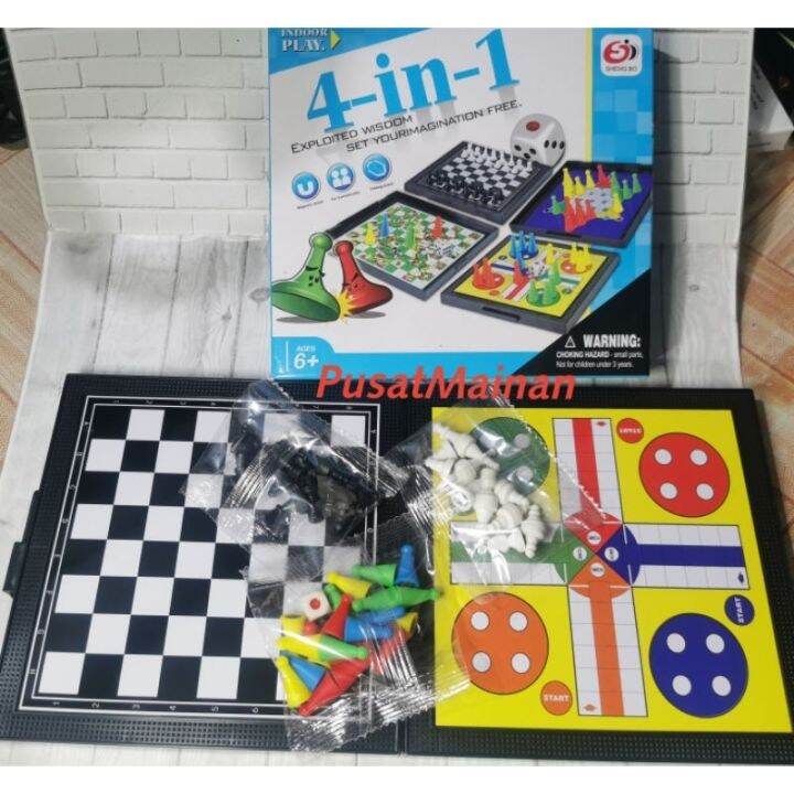 mainan board game 4in1 magnet ludo ular tangga catur halma portable ...