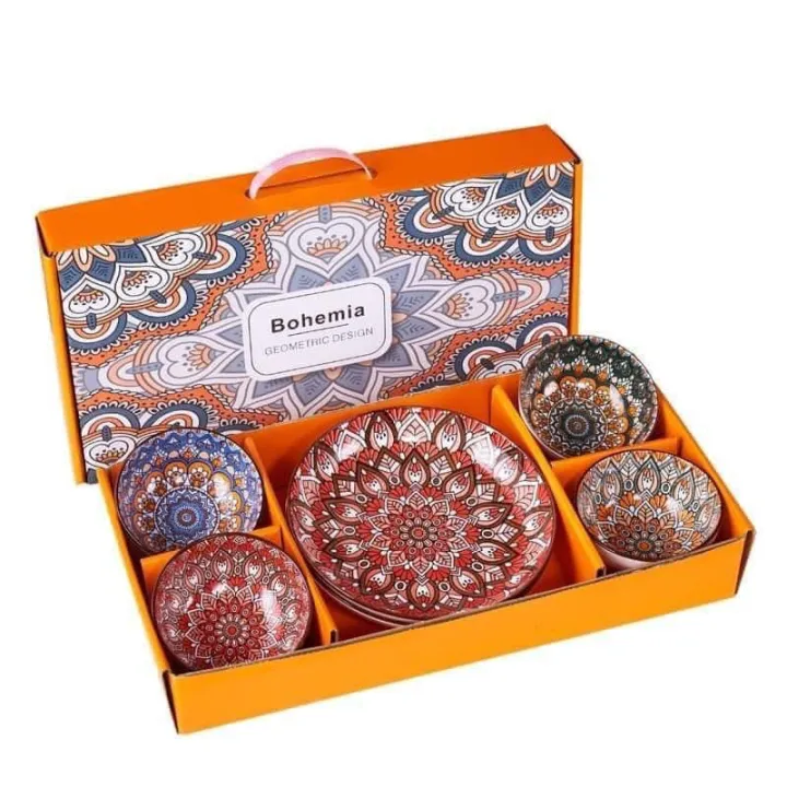 4pcs Gift Set Bohemian Style Ceramic Handicraft Bowl and Soup Spoon Set ...