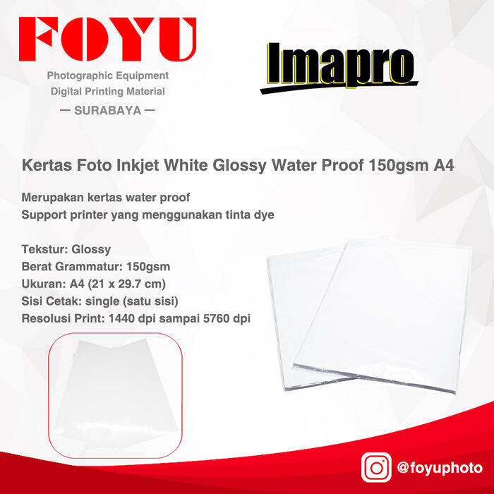 Kertas Foto Inkjet White Glossy Water Proof 150gsm A4 | Lazada Indonesia