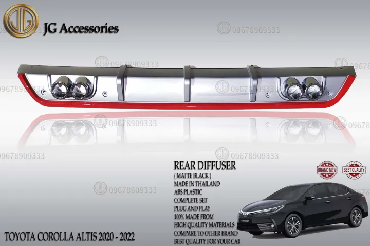 TOYOTA COROLLA ALTIS 2020 2021 2022 REAR BUMPER DIFFUSER SILVER RED ...