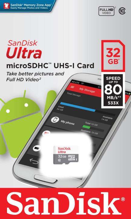 SanDisk Ultra micro SD HC UHS-I Card 32GB up to 80MB/s 533x Full HD Video Support | Lazada PH