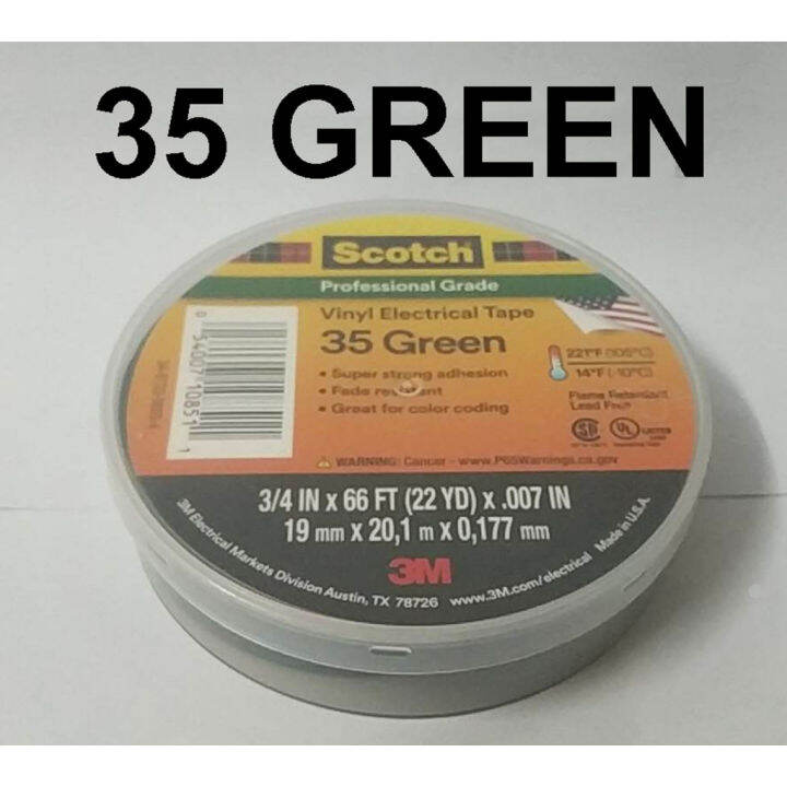 ORIGINAL 3M SCOTCH 35 GREEN ---- COLOR CODING TAPE VINLY ELECTRICAL TAPE 3/4" X 66FT X 0.007 IN ...