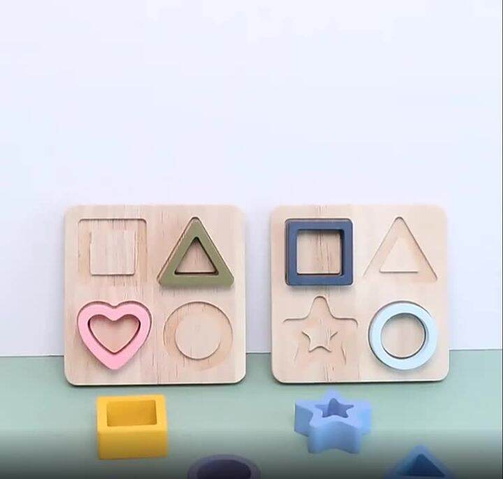 Montessori Baby Wooden Toy Color Shape Matching Grip Board Geometry ...