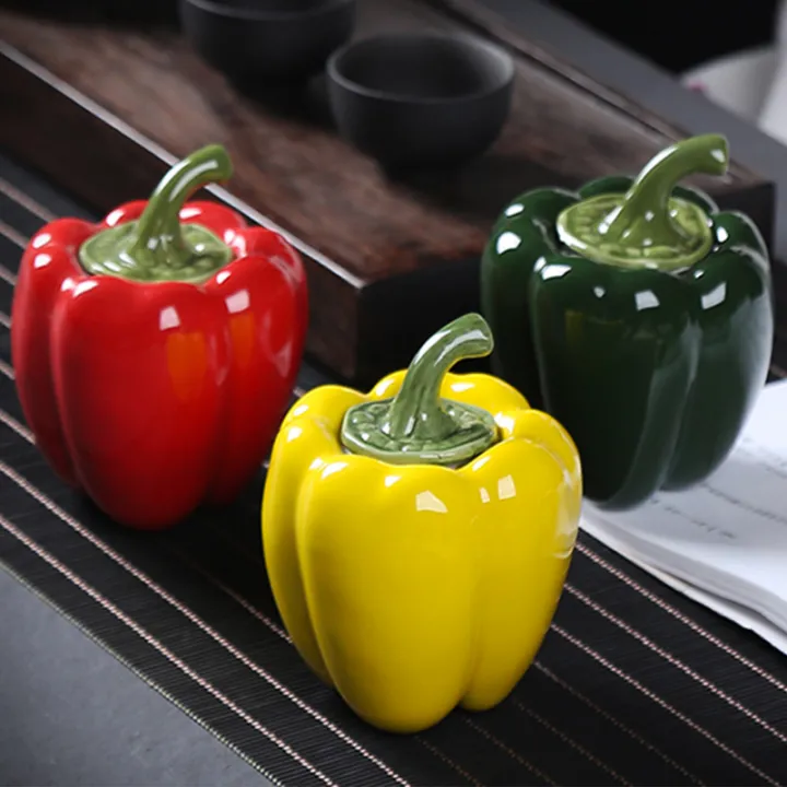 FOXNOVO Mini Storage Jar Creative Capsicum Shape Ceramic Canister Food ...