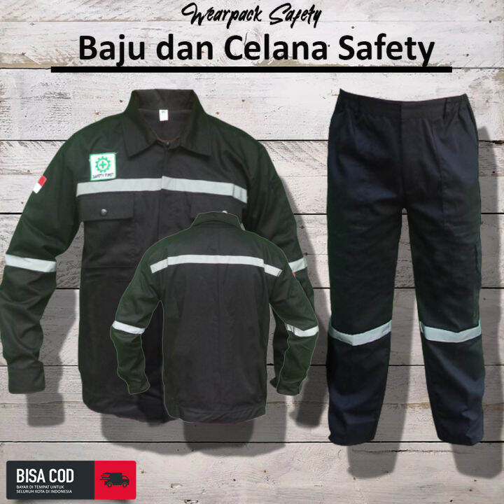 Baju Wearpack Safety Setelan Hitam Polos dan Celana Hitam Seragam ...