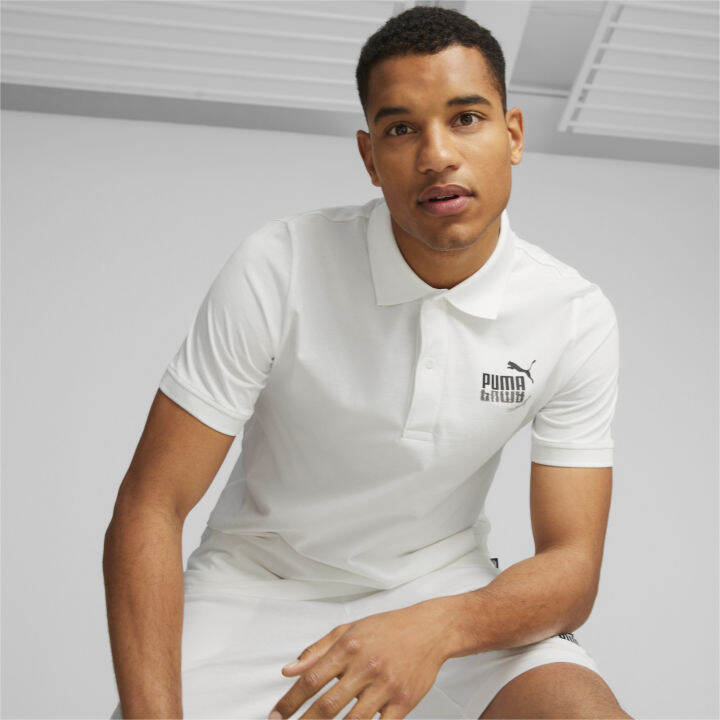 PUMA BASICS - เสื้อเชิ้ตโปโลผู้ชายลายกราฟิก Summer Splash สีขาว - APP ...