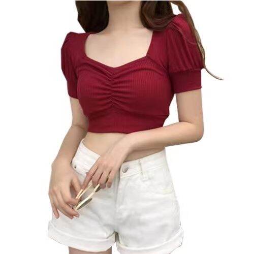 Crop Top Cinched Cut V Neck Garter Tops Knitted Tp Lomuhia | Lazada PH