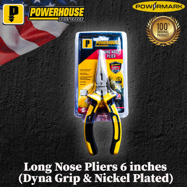 POWERHOUSE Long Nose Pliers 6 inches (Dyna Grip & Nickel Plated ...