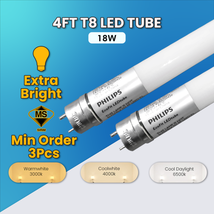 Philips 4ft 18w Ecofit T8 Glass LED Tube Lampu Panjang Lampu Led Lampu Kalimantang Fluoroscent ...