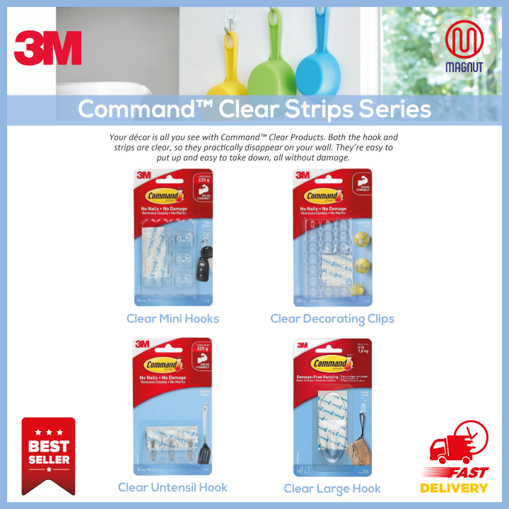 3M Command™ Clear Mini Hooks / Decorating Clips / Clear Utensil Hooks ...