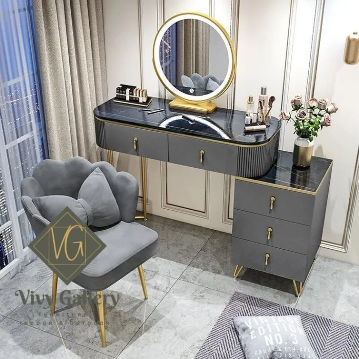Meja rias modern kombinasi besi top marmer hitam tata rias artis ...