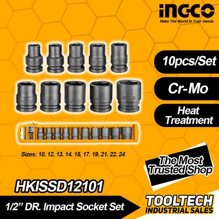 INGCO HKISSD12101 10pcs 1/2" DR. Impact Socket Set *LDY TOOLTECH ...