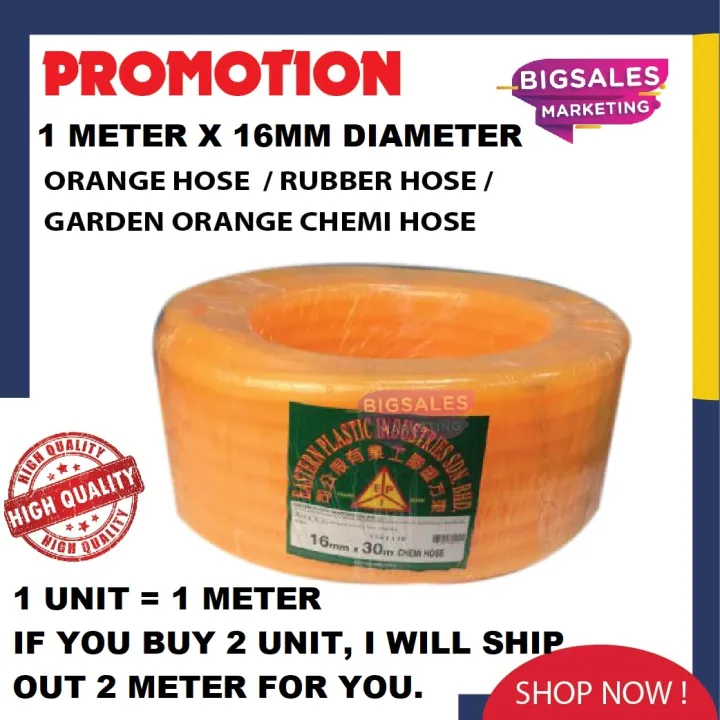1 Meter x 16MM Orange Rubber Hose Garden Chemi Hose (Thickness 3mm ...