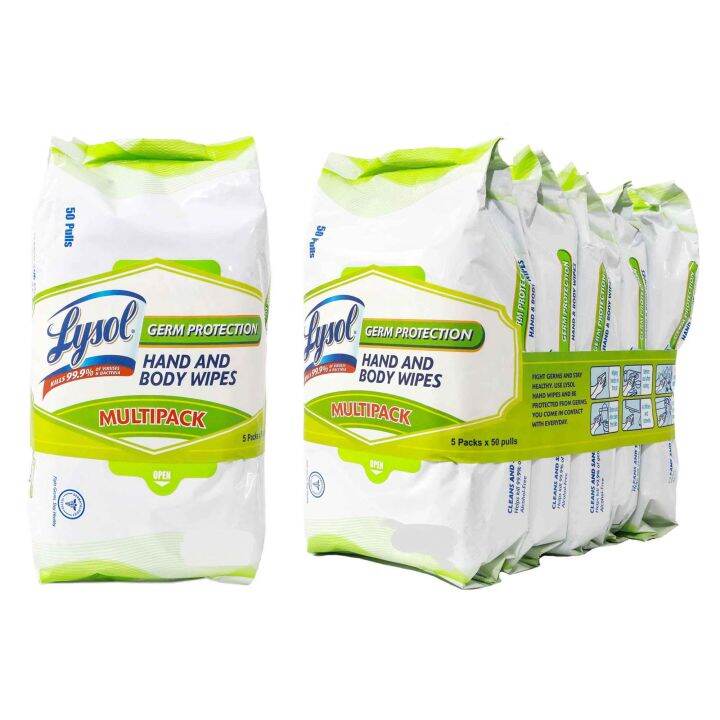 Lysol Germ Protection Hand and Body Wipes 5 packs x 50 PULLS | Lazada PH