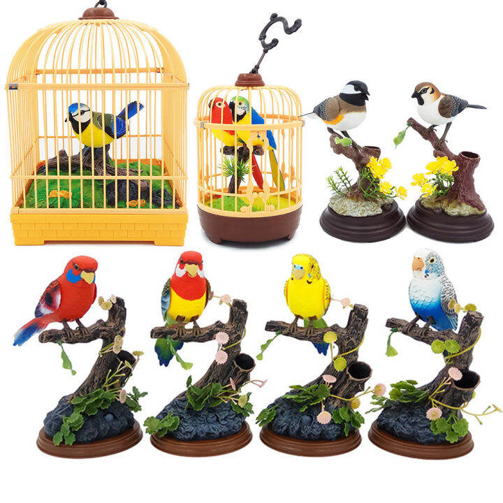 Toy birdcage with bird voice-activated sensor birds birds can fly ...