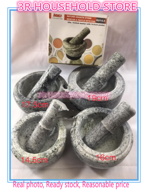 Rayaco 17.5CM Mortar and pestle / Lesung Batu ( Nature Granite Stone ...