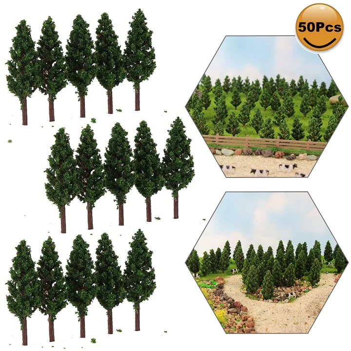S4815 50pcs Model Pine Trees Deep Green For N Z Scale Layout 45mm New Model Railway Layout ...