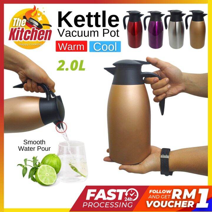 2.0L 304 Stainless Steel Vacuum Jug Pot Thermal Flask Jag Bekas Air Panas Sejuk ( 2 Liter ) | Lazada