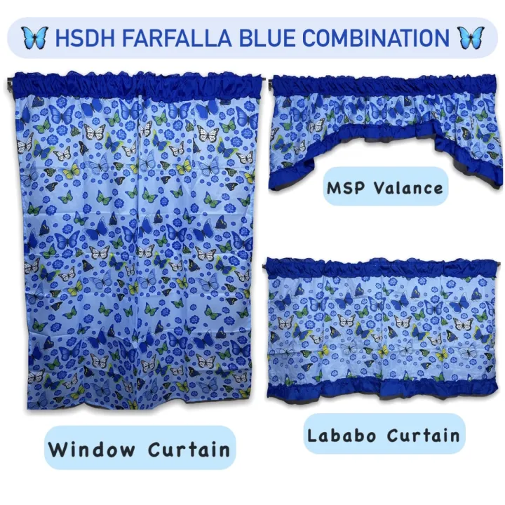 HSHD Farfalla Blue Curtain Combination (Window Curtain / MSP Valance ...