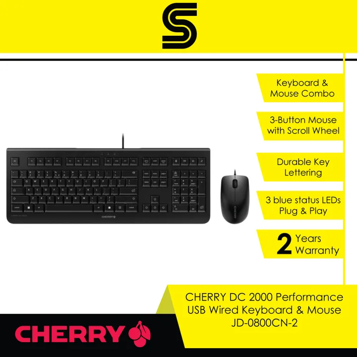CHERRY DC 2000 Performance USB Wired Keyboard & Mouse - JD-0800CN-2 ...