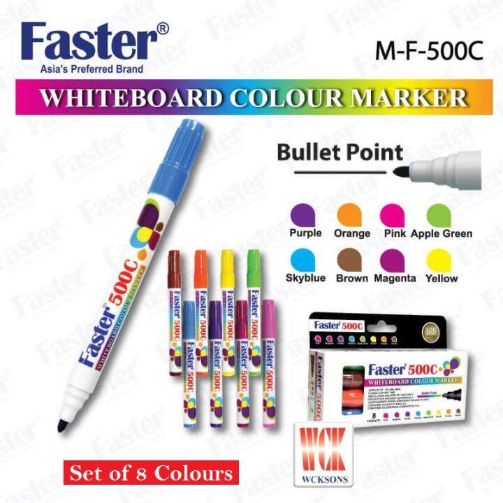 FASTER WHITEBOARD COLOUR MARKER 500C ( 8 COLOURS IN BOX ) | Lazada