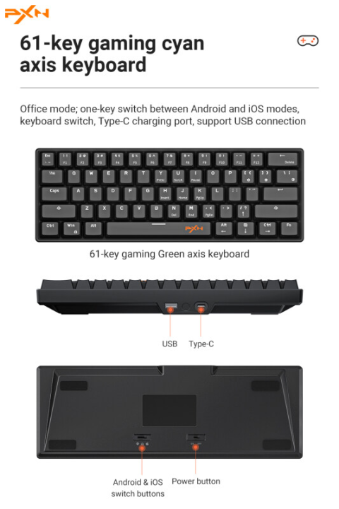 PXN-K30 Gaming Keyboard Metal Mechanical Feel Wireless Bluetooth,Wired ...