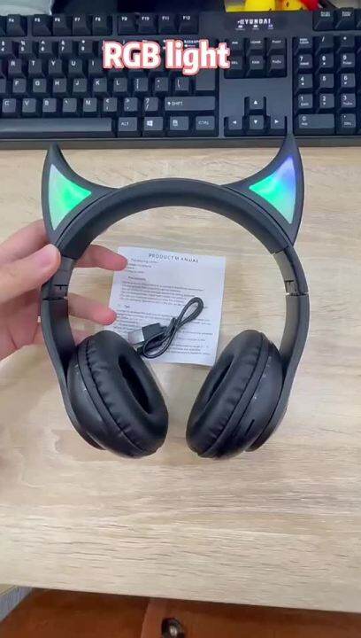 Devil Ear หูฟังไร้สายพร้อมไมโครโฟน Fone Glow Light สเตอริโอเบสเด็ก ...