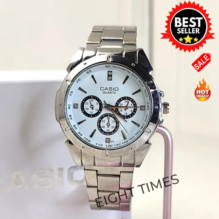 Casio Quartz Chronograph Silver White Dial Stainless Steel Watch for ...
