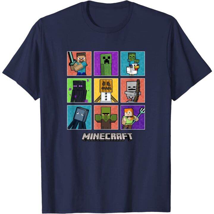 เสื้อยืดผ้าฝ้ายพรีเมี่ยม เสื้อยืด พิมพ์ลาย Minecraft Group Shot ...