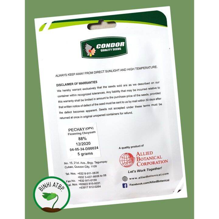 Condor Pechay Flowering Choysum (Choi Sum) Seeds (5 Gr Pack | Lazada PH