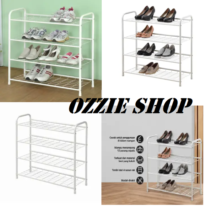 Stora Rak Sepatu 4 Tingkat - Putih, Mampu menampung 12 pasang sepatu ...